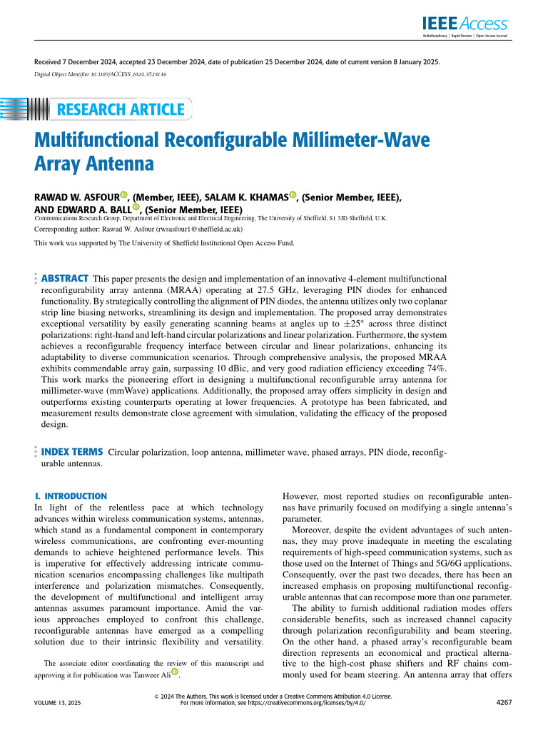 Multifunctional Reconfigurable Millimeter-Wave Array Antenna | PDF ...