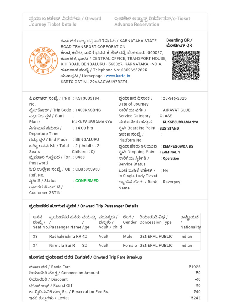 Karnataka State Road Transport Corporation - KSRTC | PDF