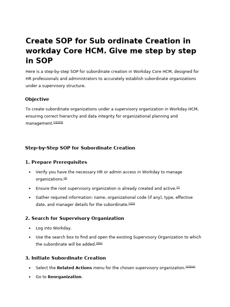 Subordinate Creation SOP in Workday HCM | PDF | Hierarchy | Human ...