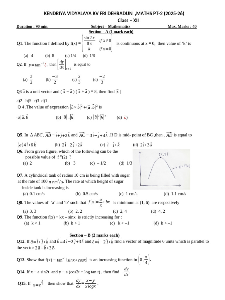 Class XII Maths Exam Paper 2025-26 | PDF | Mathematics
