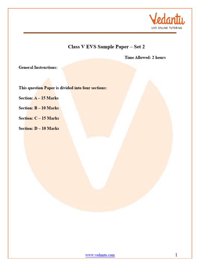 Class V EVS Sample Paper Set 2 | PDF | Water | Trees