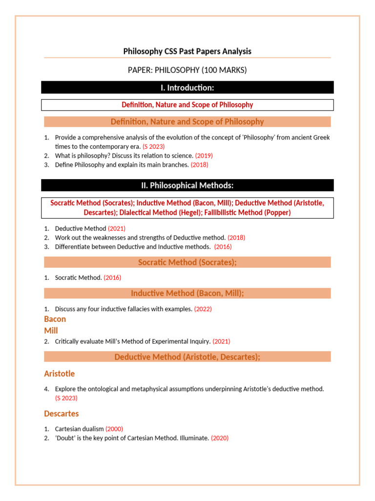 Philosophy CSS Past Papers Overview | PDF | Pragmatism | Idealism