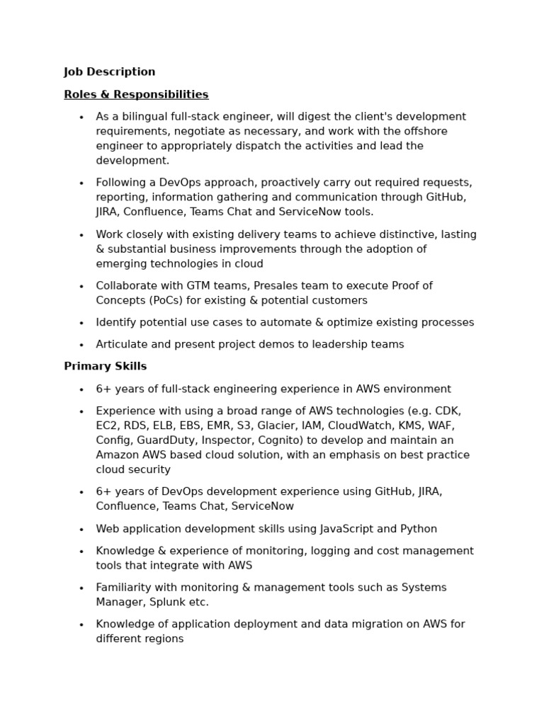 AWS Build Engineer 80377 JD | PDF