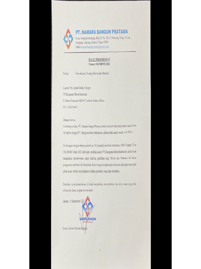 Surat Permohonan Training | PDF