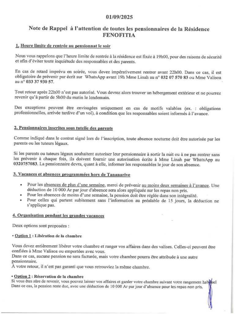 4 - Regles D'absence Du Pensionnat 01sep2025 | PDF