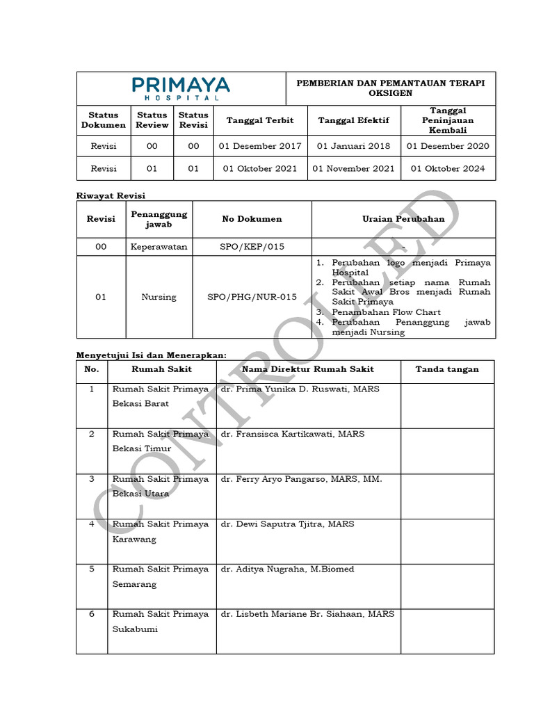 Spo Pemberian Dan Pemantauan Terapi Oksigen | PDF