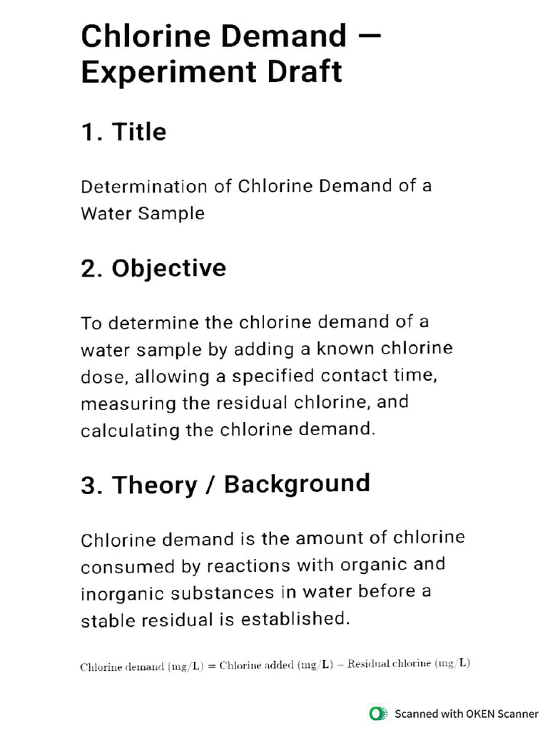 Determination of Chlorine Demand in Given Sample of Water-1 | PDF