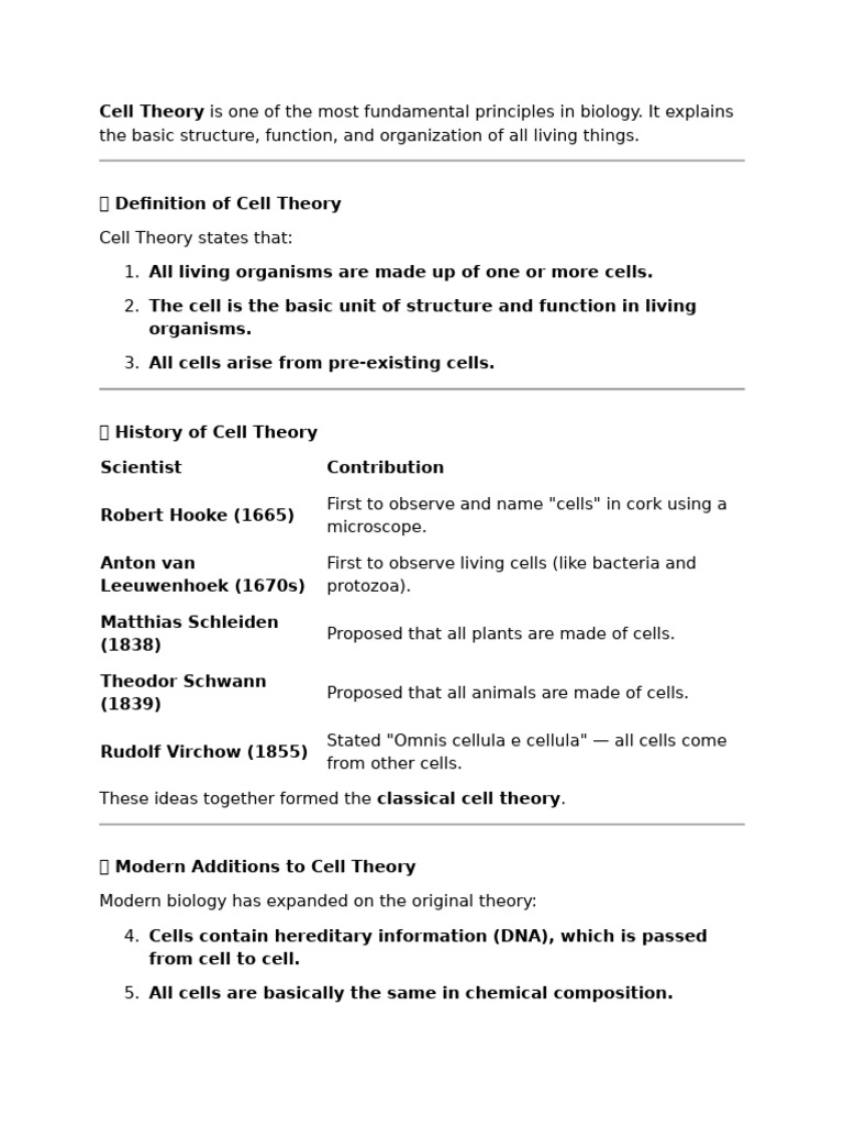 Cell Theory is One of the Most Fundamental Principles in Biology | PDF