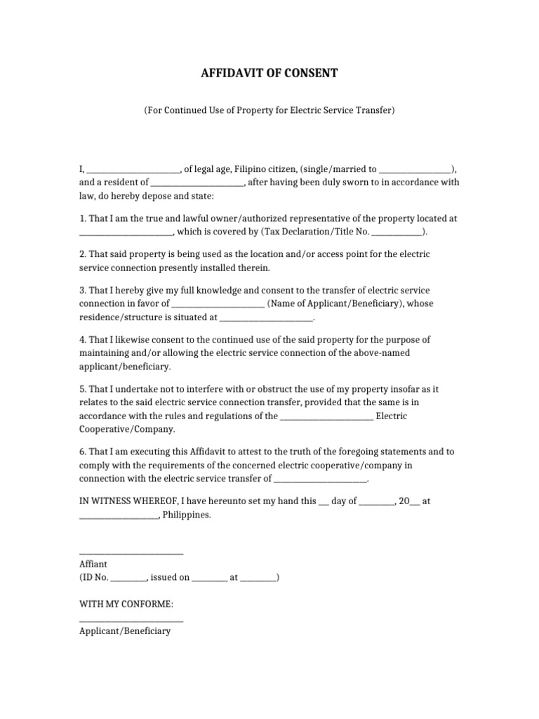 Affidavit for Electric Service Transfer | PDF