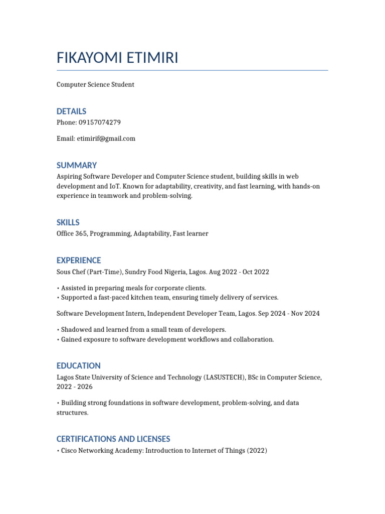 Aspiring Software Developer Profile | PDF