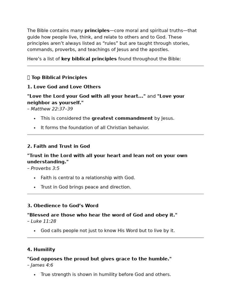 Key Biblical Principles for Life | PDF | Humility | God
