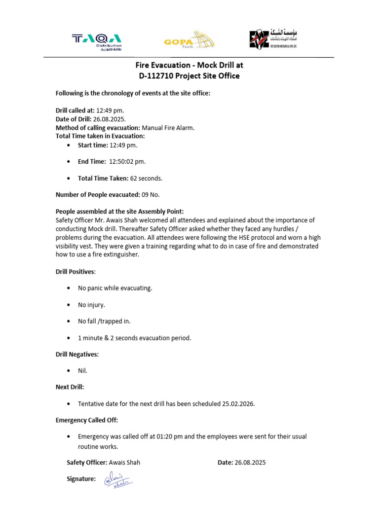 Fire Evacuation Drill Formate | PDF