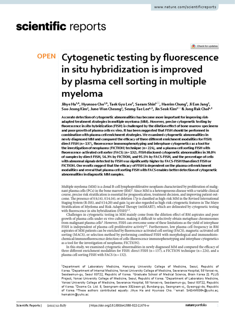 Cytogenetic Testing by Fluorescence in Situ Hybridization Is Improved ...