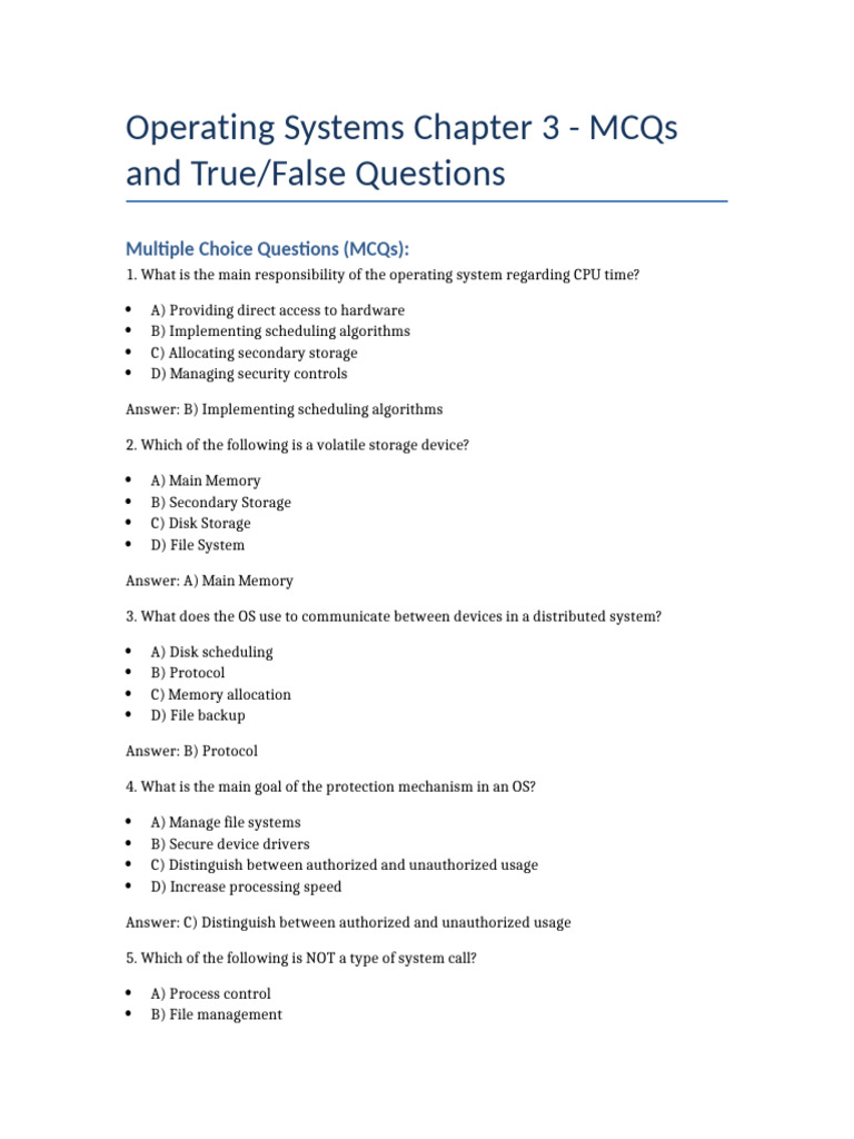 Operating Systems Chapter 3 Questions | PDF | Computer Data Storage ...