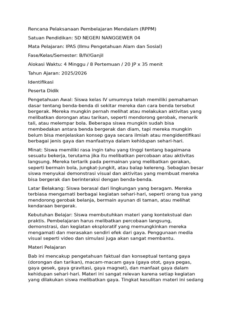 RPPM Template IPAS Kls 4 | PDF