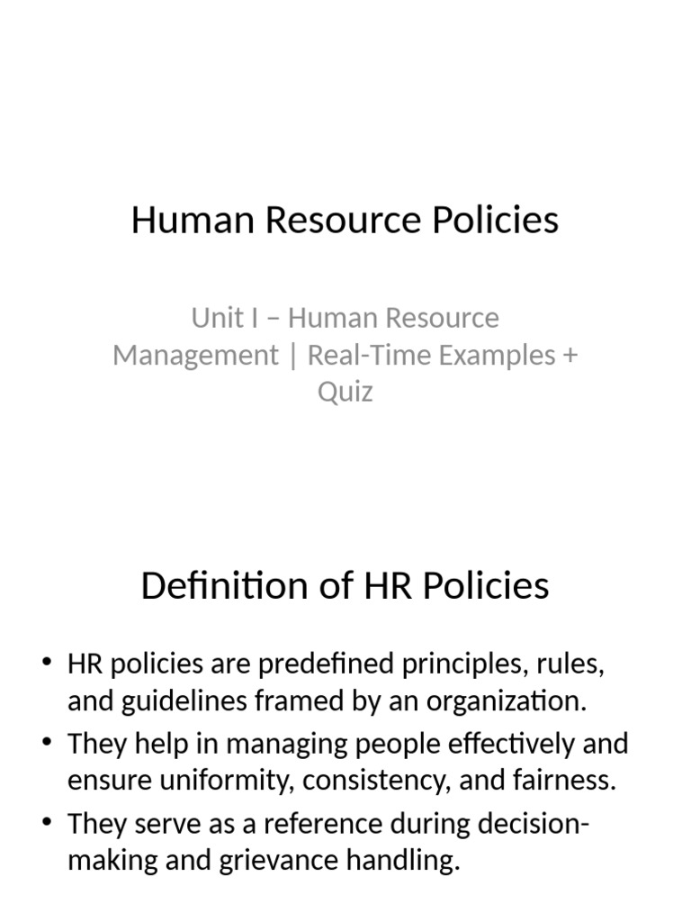 HR Policies Unit1 With Examples Quiz 2 | PDF