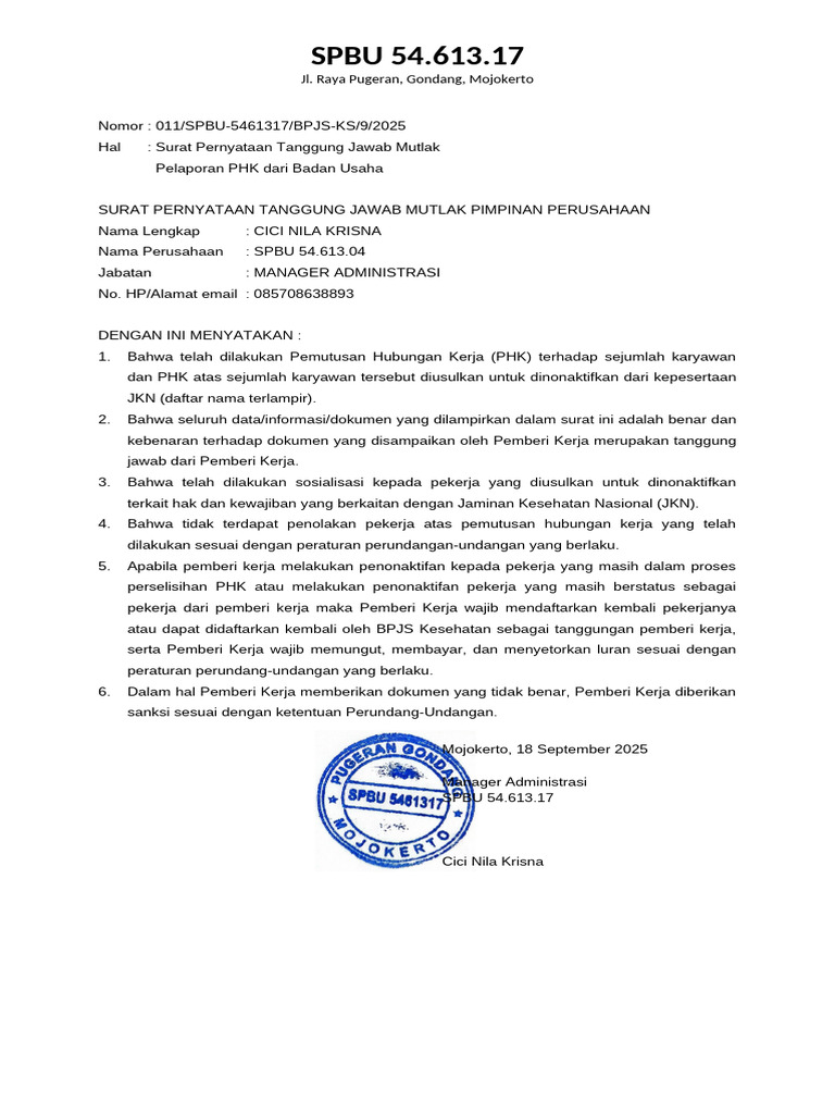 Non Aktif Bpjs Ks Supriyono - Edit | PDF