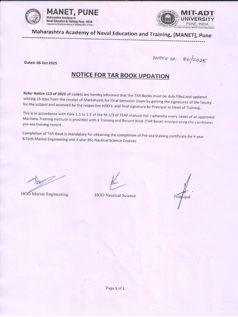 Tar Book Notice 86 2025 | PDF