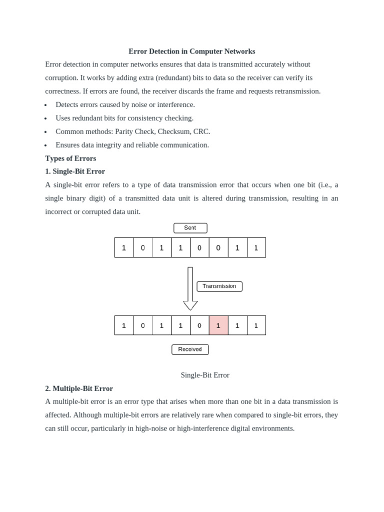 Error Detection in Computer Networks | PDF | Error Detection And Correction | Bit