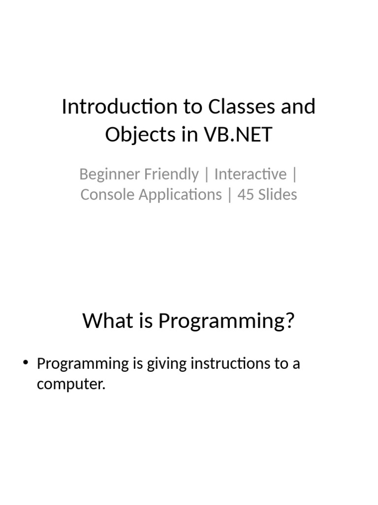 Introduction To Classes and Objects Vbnet With Notes | PDF | Class ...