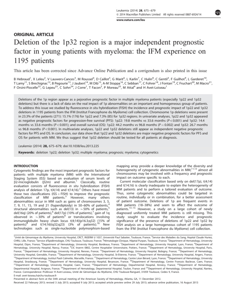 CDKN2C Deltion Important Factor | PDF | Cytogenetics | Multiple Myeloma