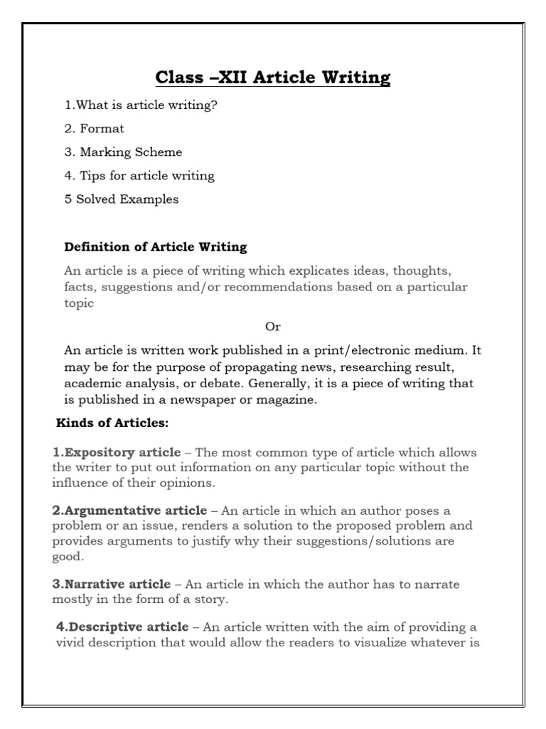 Class XII Article Writing | PDF