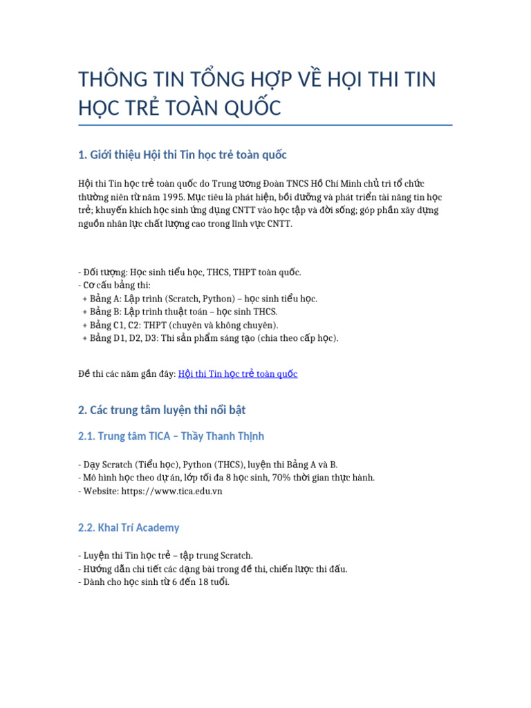 Thong Tin Hoi Thi Tin Hoc Tre Toan Quoc | PDF