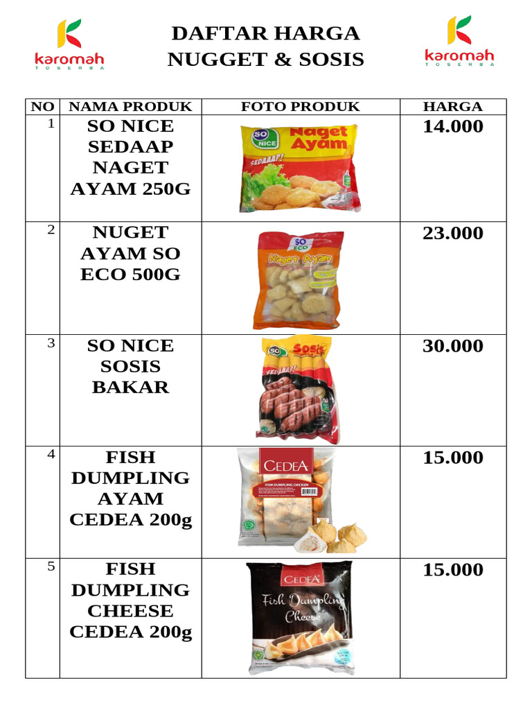 Daftar Harga Froozen | PDF