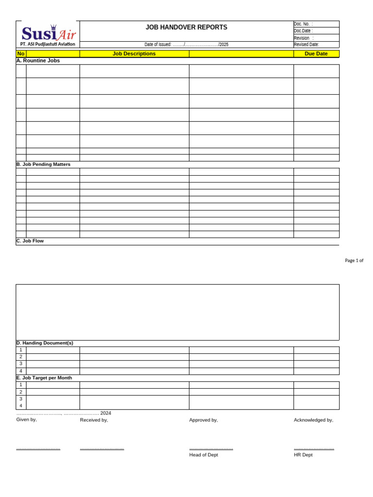 Job Handover HR - Format | PDF