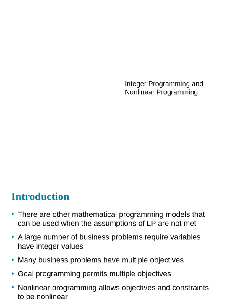 4 - Integer and Non-Linear Programming | PDF | Linear Programming | Nonlinear System