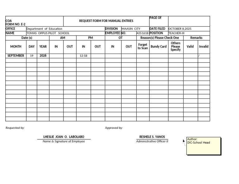 COA Form E 2 Blank | PDF