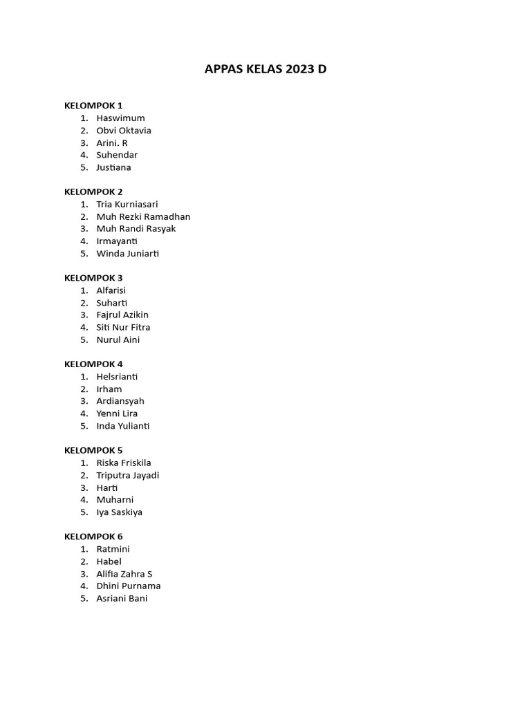 Daftar Anggota Kelas APPAS 2023 | PDF