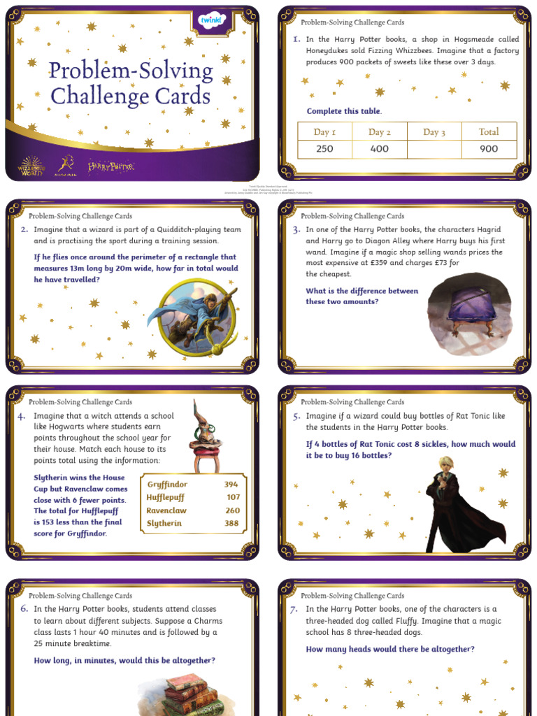 Harry Potter Problem Solving Challenge Cards Ages 7 9 Ver 1 | PDF ...