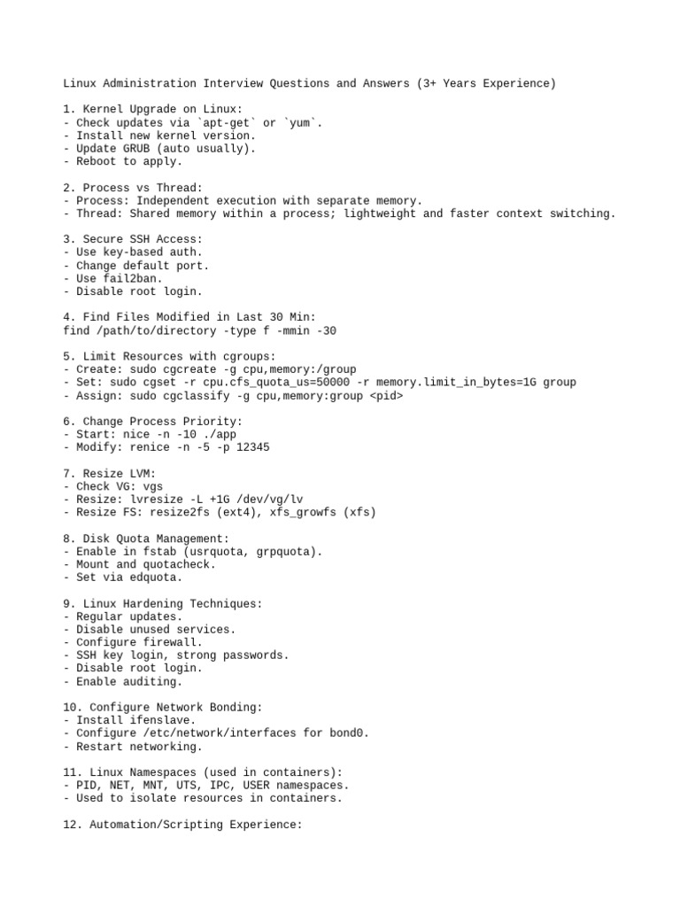 Linux Admin Interview QA | PDF