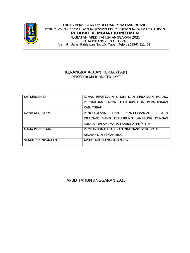 Pembangunan Drainase Desa Boto Tuban 2025 | PDF