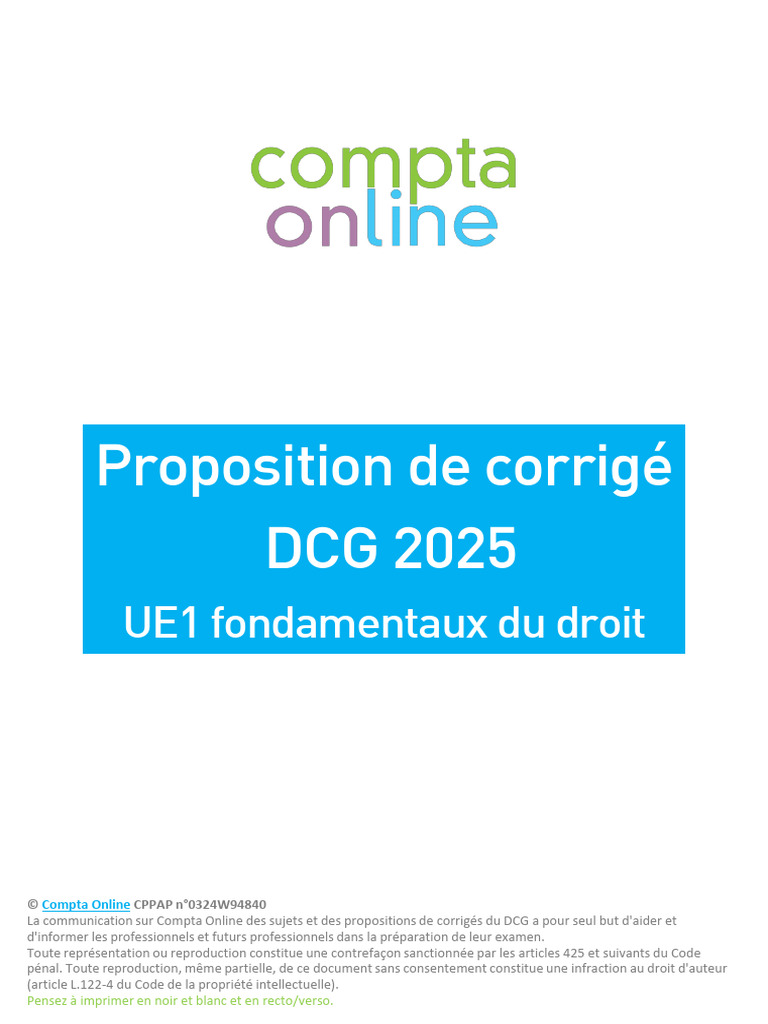 Corrige Dcg 2025 Ue1 Vf | PDF