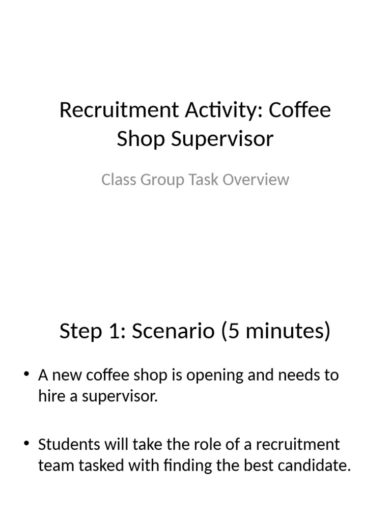 Coffee Shop Supervisor Recruitment Activity | PDF