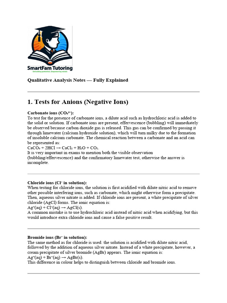 Chemistry Tests Anions, Cations, Gases | PDF | Hydroxide ...
