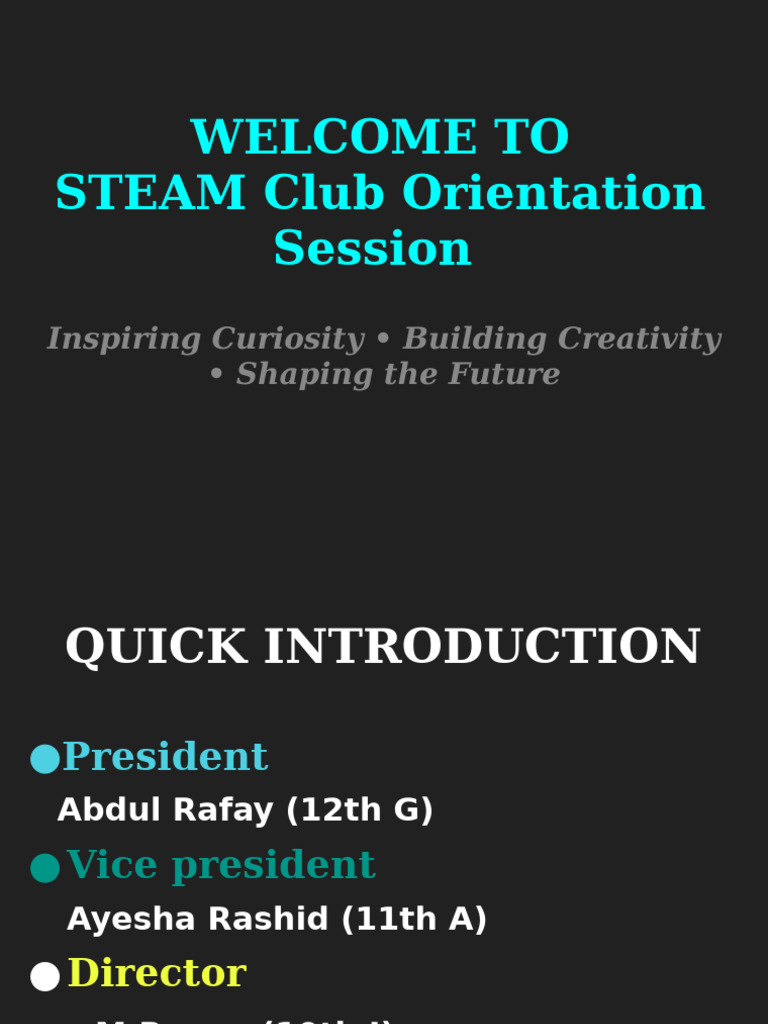 STEAM Club Orientation Overview | PDF