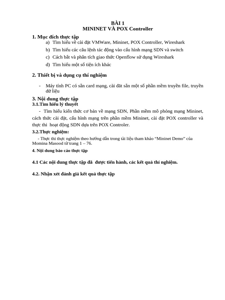Bai 1-Cài Đặt Mininet Và POX Controller | PDF