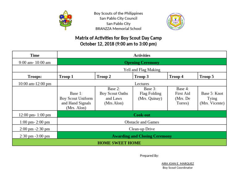 7th National Scout Venture Camp Schedule | PDF
