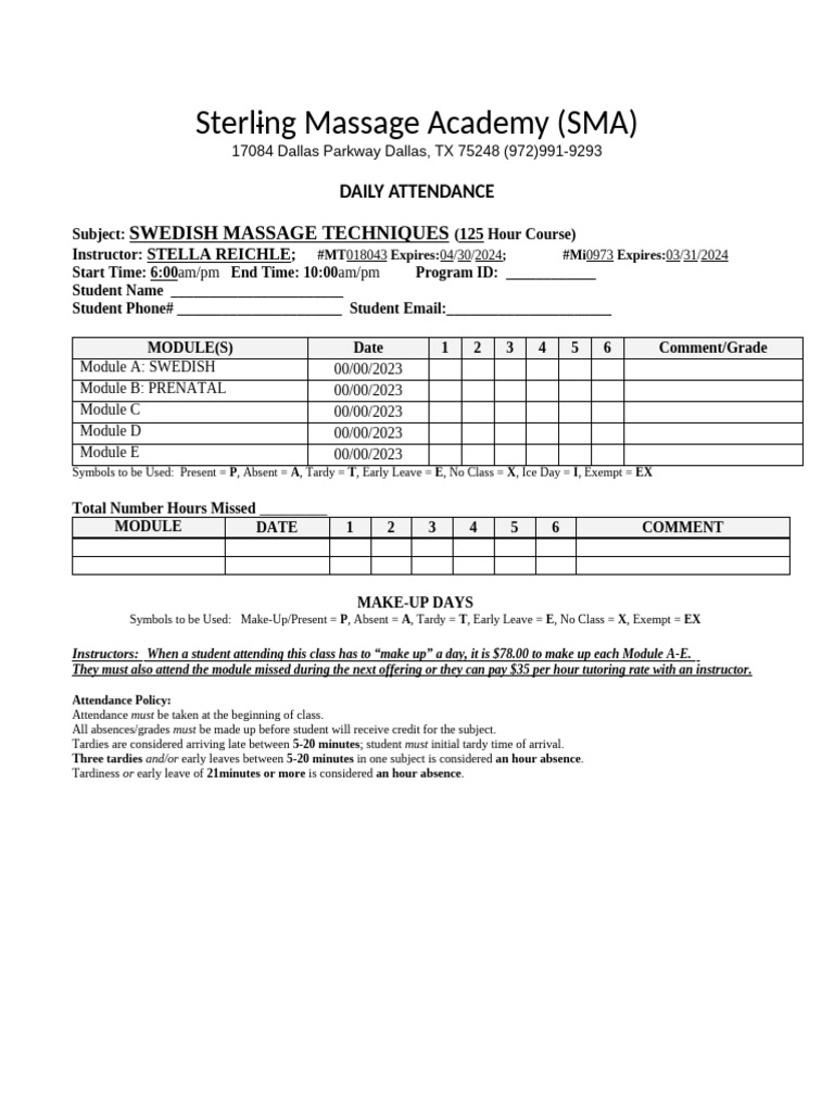 TEMPLATE - MTI Class Attendance | PDF