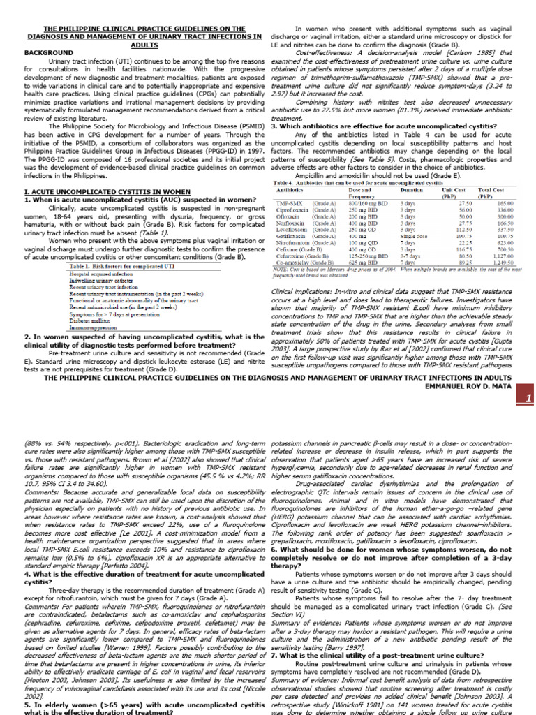 Philippine UTI Management Guidelines | PDF | Urinary Tract Infection ...