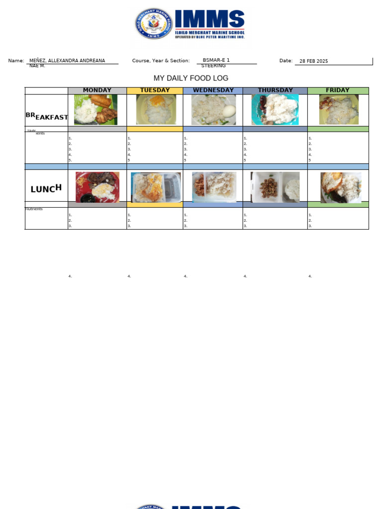 Daily Food Log and Nutritional Reflection | PDF