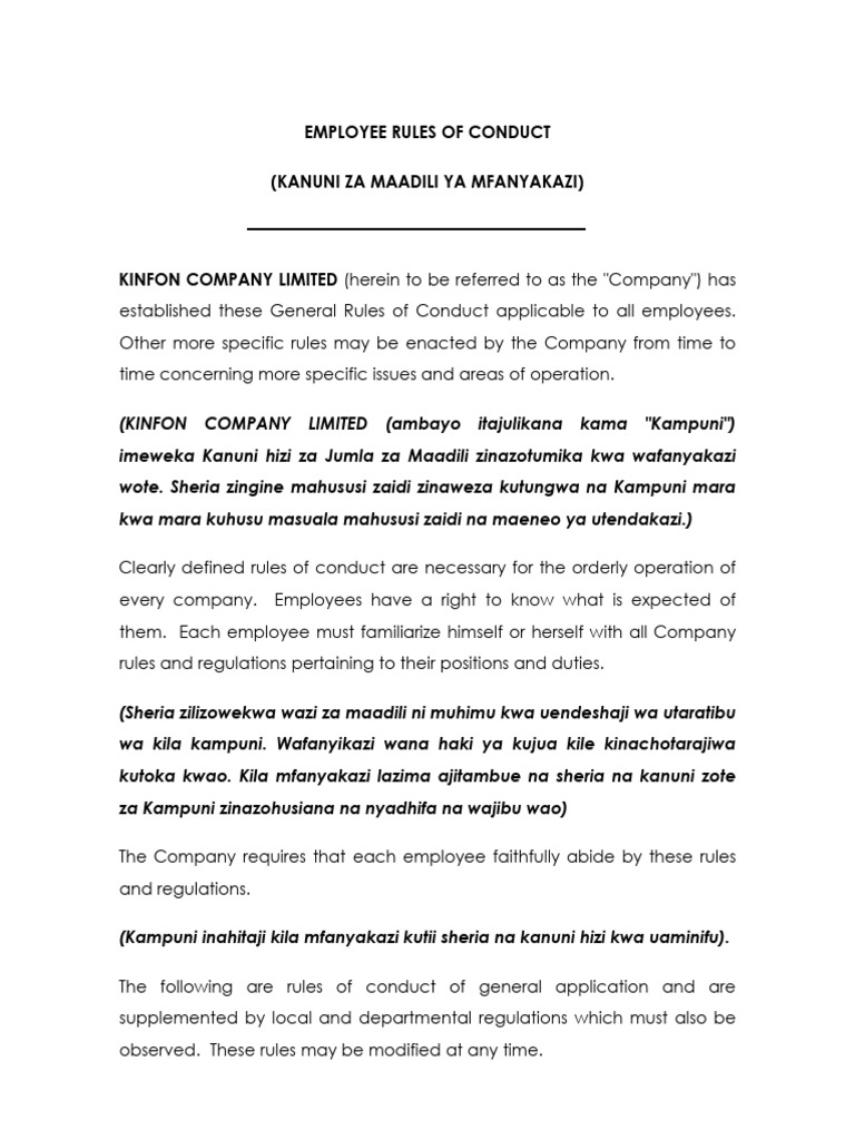 Employee Rules of Conduct-Kinfon | PDF