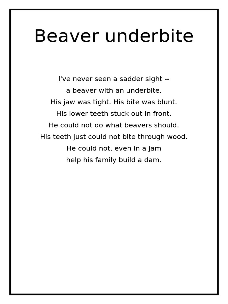 Beaver Underbite Rhyming Poem | PDF