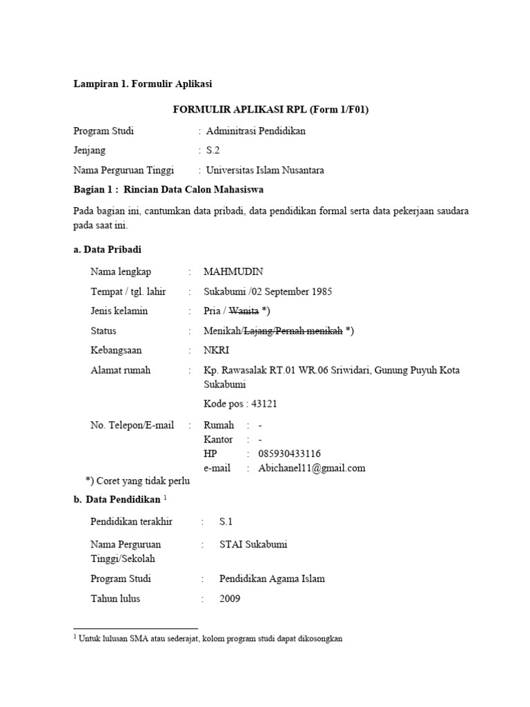 Formulir Aplikasi RPL Fix | PDF