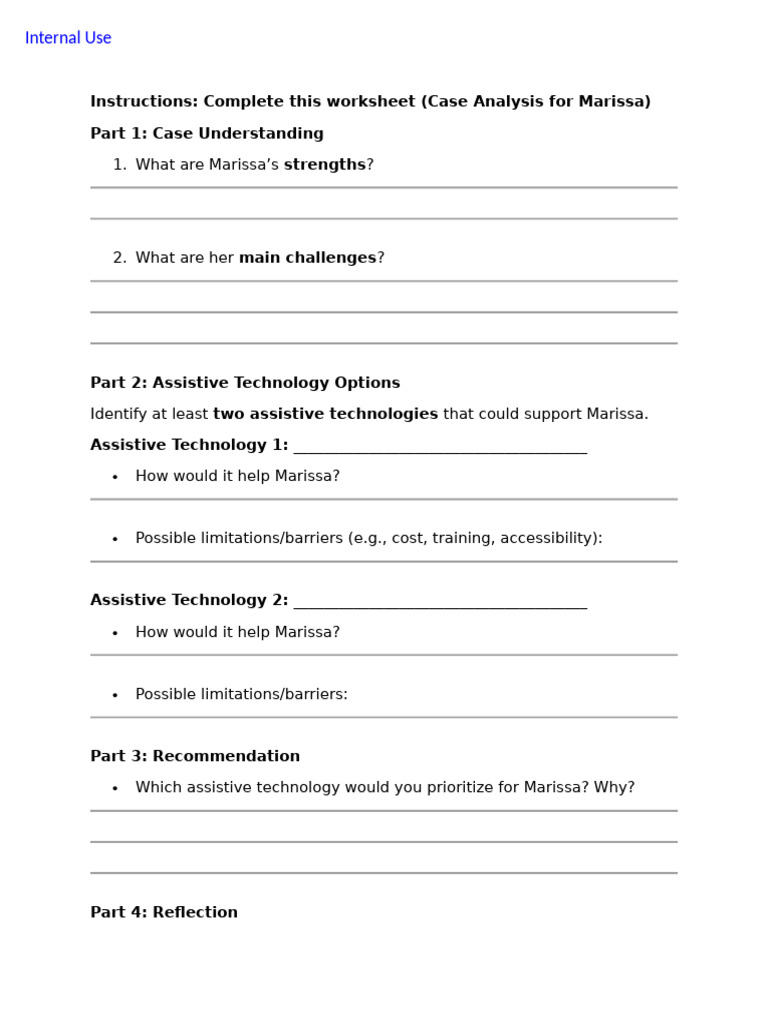 Case Analysis Worksheet for Marissa | PDF