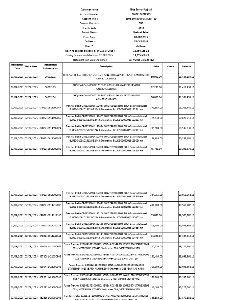 Bank Statement (01 Sep 25 To 07 Oct 25) | PDF | Debits And Credits ...