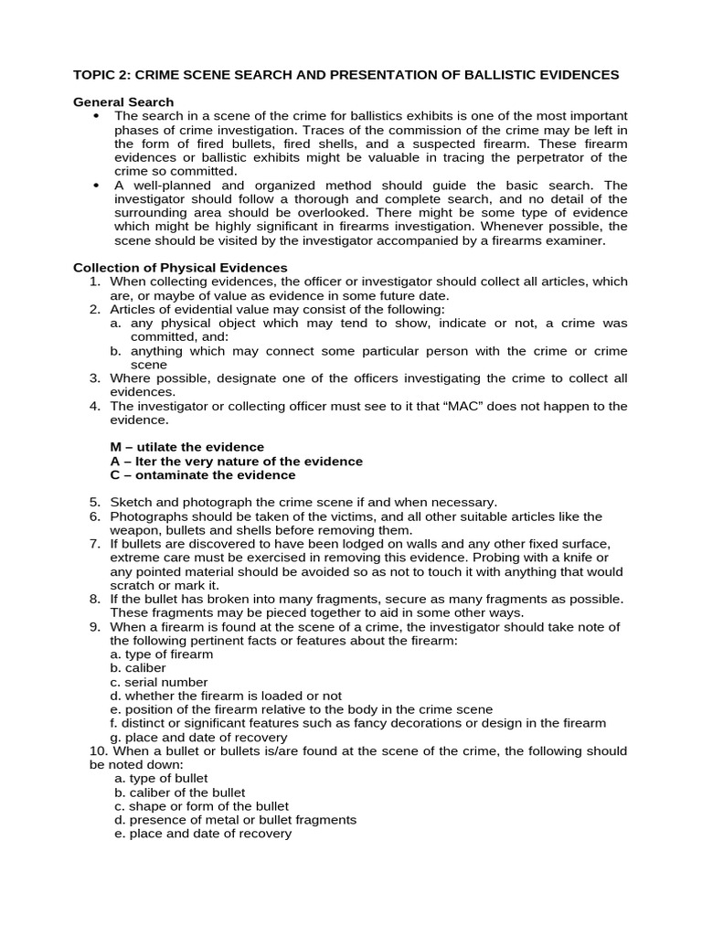 Topic 2 Forensic Ballistic | PDF | Crime Scene | Firearms